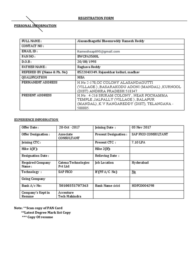 Ramesh Reddy's Registration Form | PDF