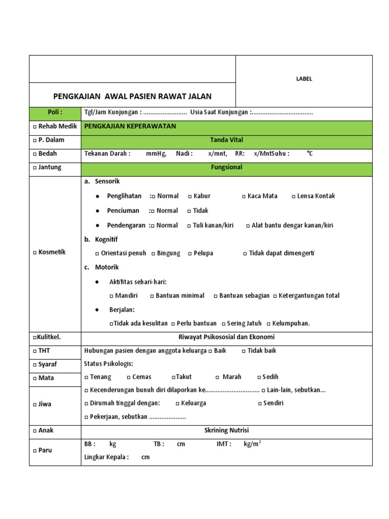 Form Pengkajian Awal Rajal | PDF