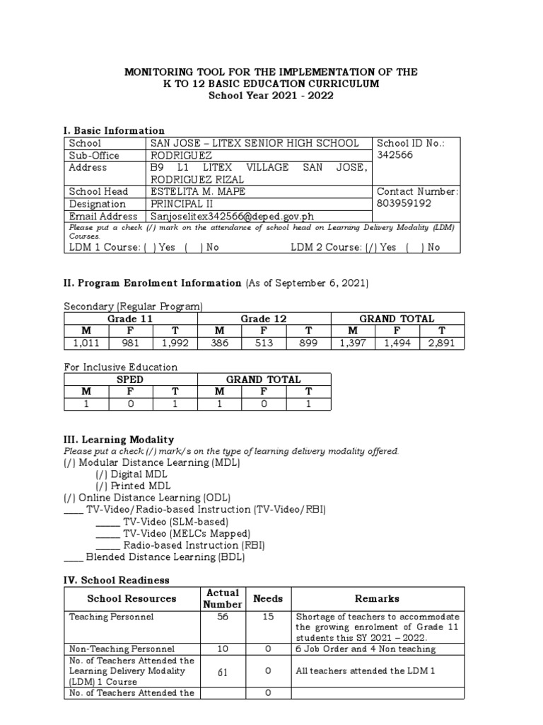 MONITORING-TOOL-FOR-THE-IMPLEMENTATION-OF-THE-1 | PDF | Curriculum ...