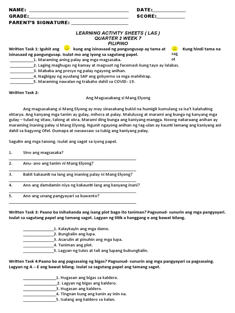 Grade 4 Q2 W7 FILIPINO LAS. | PDF