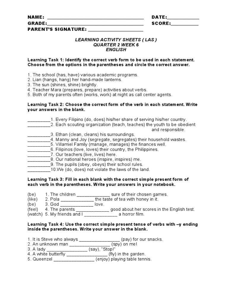 Grade 4 Q2 W6 English LAS | PDF | Linguistics | Grammar