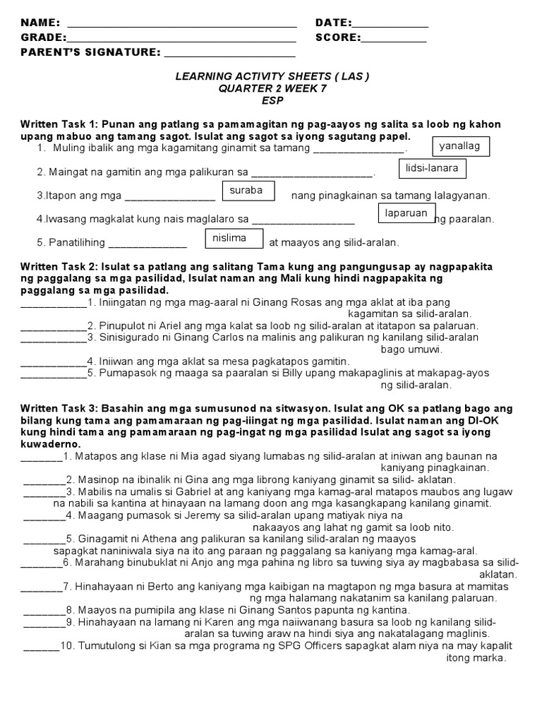 Grade 4 q2 w7 Esp Las | PDF
