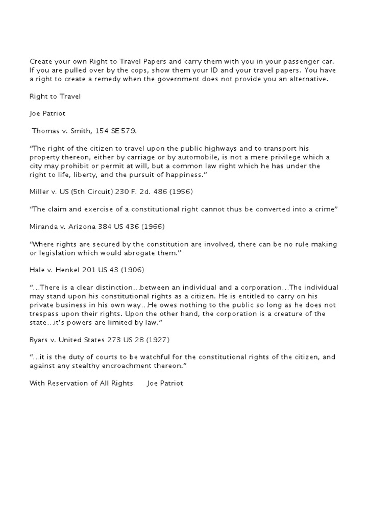 Right To Travel | PDF | Politics