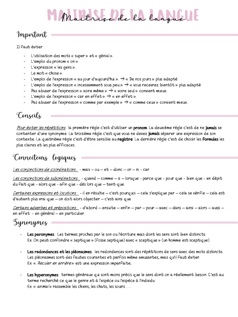 Conseils pour une langue maîtrisée | PDF | Adposition | Métaphore