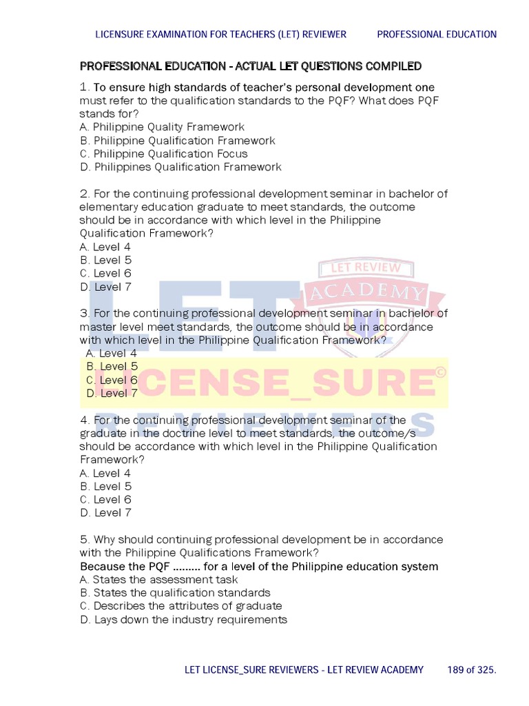 ProfEd Set 2 150 Items | PDF | Teachers | Learning