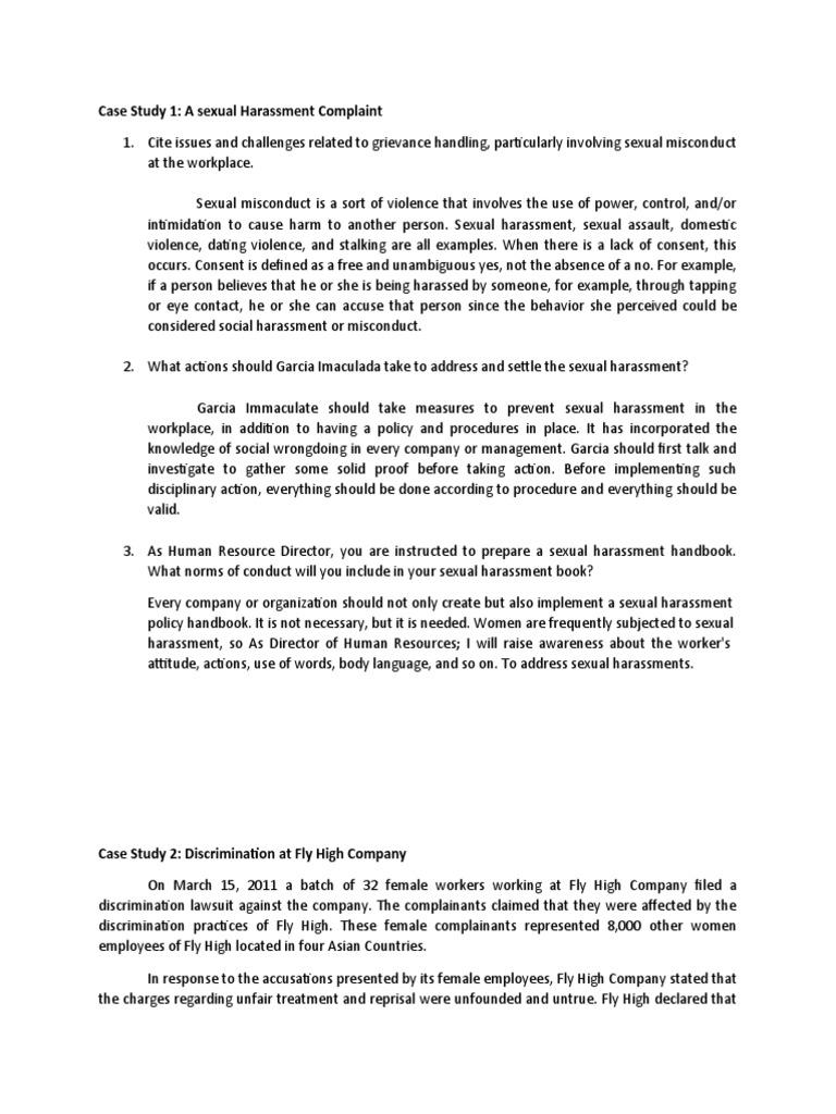 Case Study HRM 1 | PDF | Sexual Harassment | Discrimination