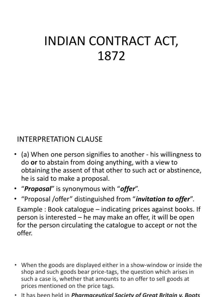 Indian Contract Act, 1872 | PDF | Consideration | Misrepresentation