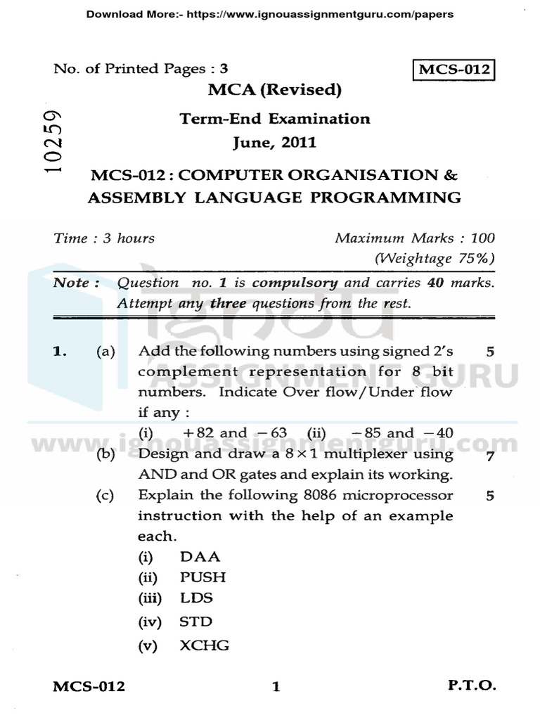 MCS 012 Previous Year Question Papers by Ignouassignmentguru | PDF | Cpu Cache | Random Access ...