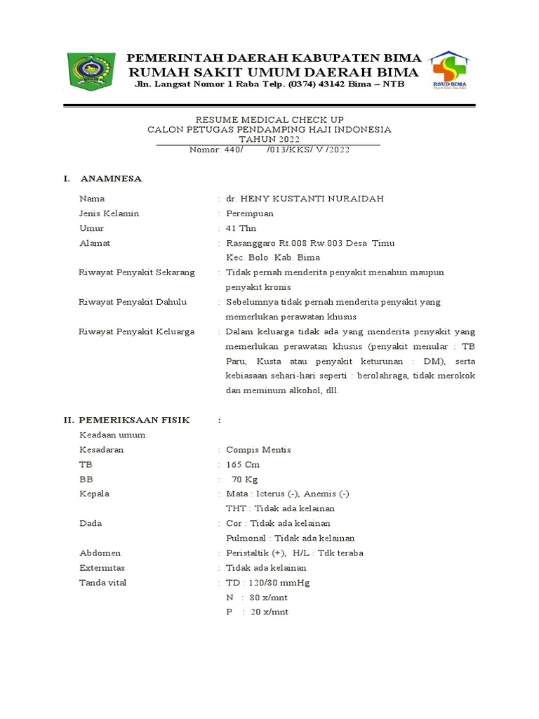 Form Pemeriksaan Kesehatan Tkhi | PDF