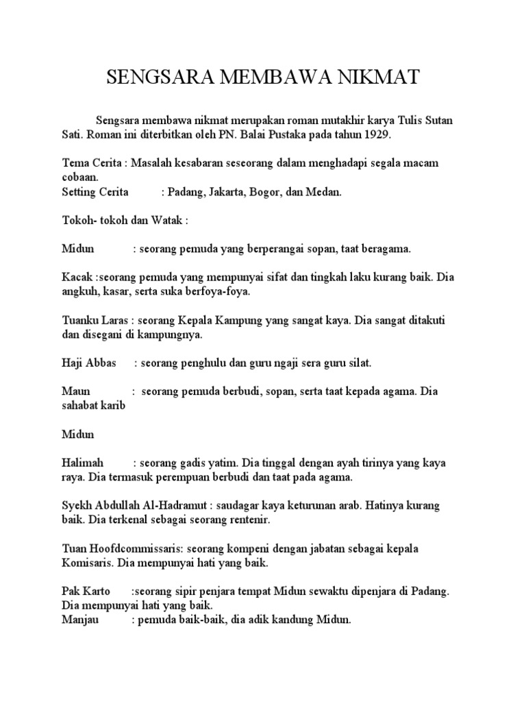 Sengsara Membawa Nikmat: Kisah Midun | PDF