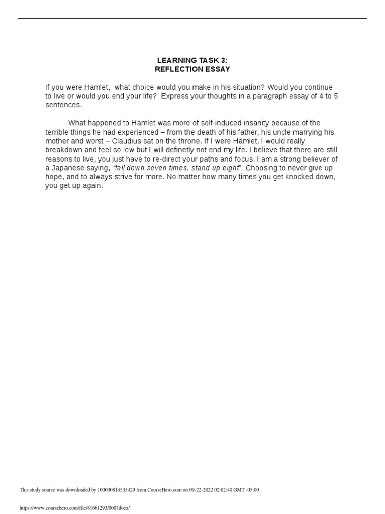 Learning Task 3: Reflection Essay | PDF