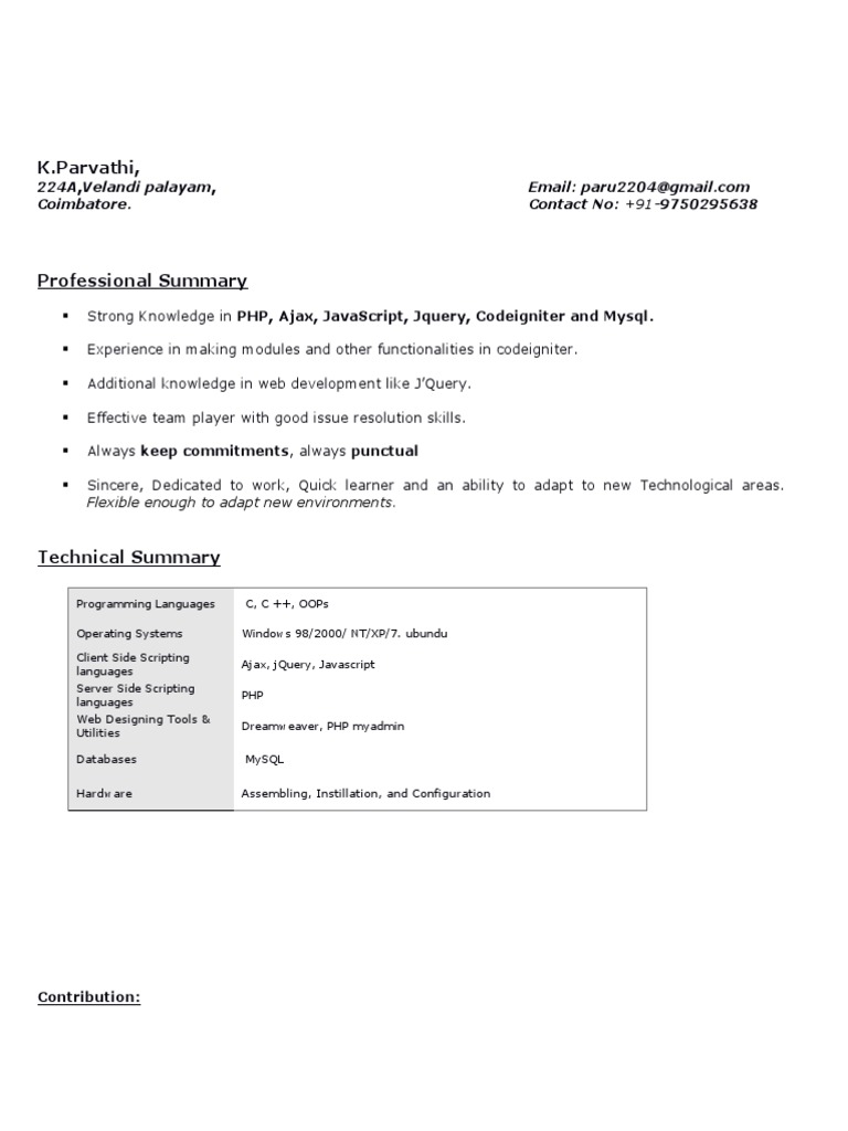 Paru Resume | PDF | Ajax (Programming) | Php