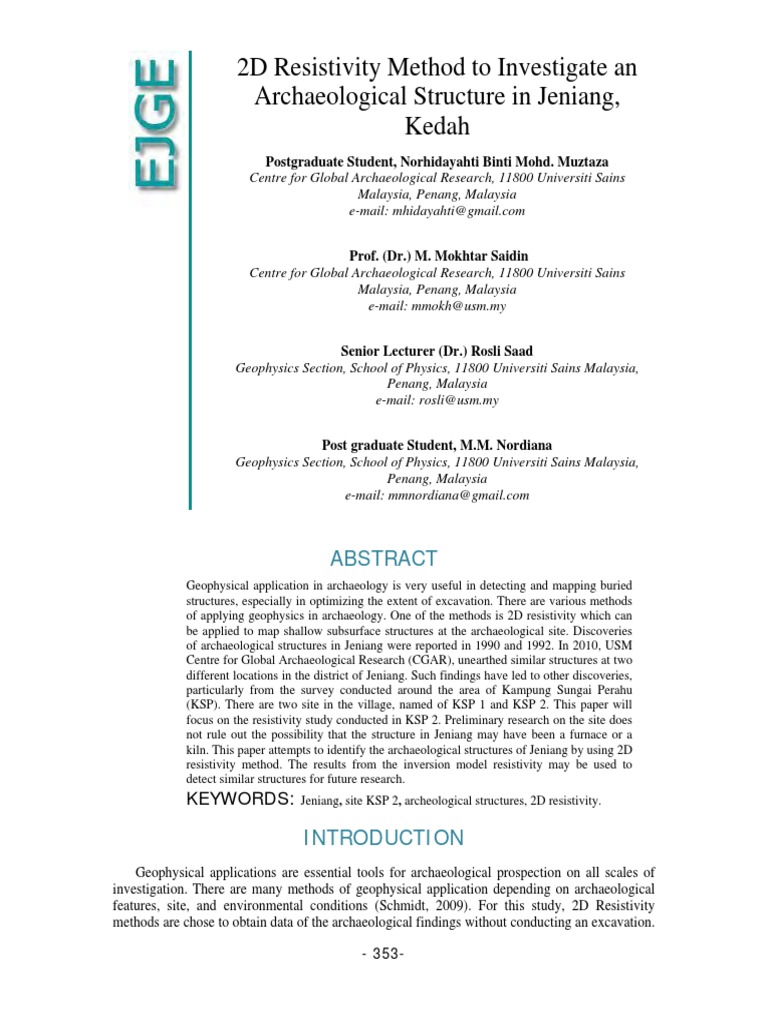 2D Resistivity Method To Investigate An Archaeological Structure in ...