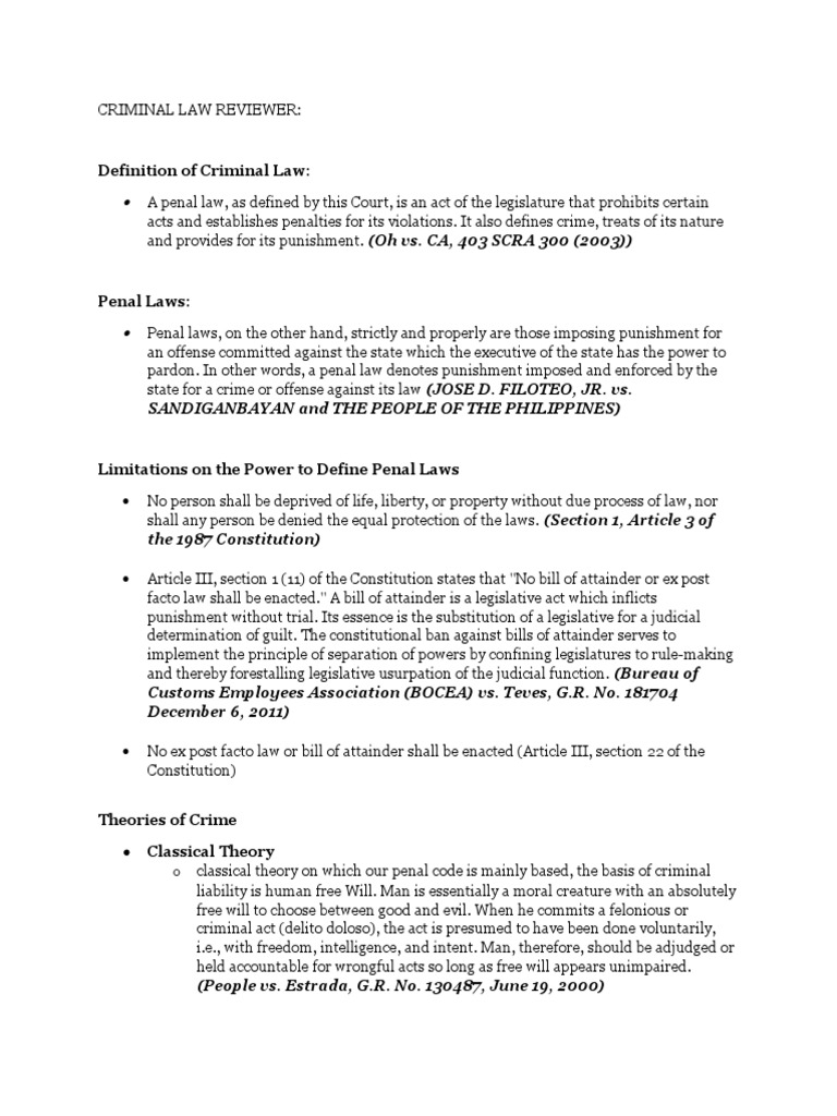 Criminal Law Reviewer | PDF | Criminal Law | Crime & Violence