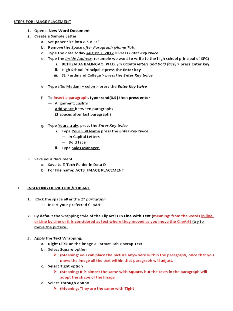 Steps in Image Placement | Download Free PDF | Paragraph | Text
