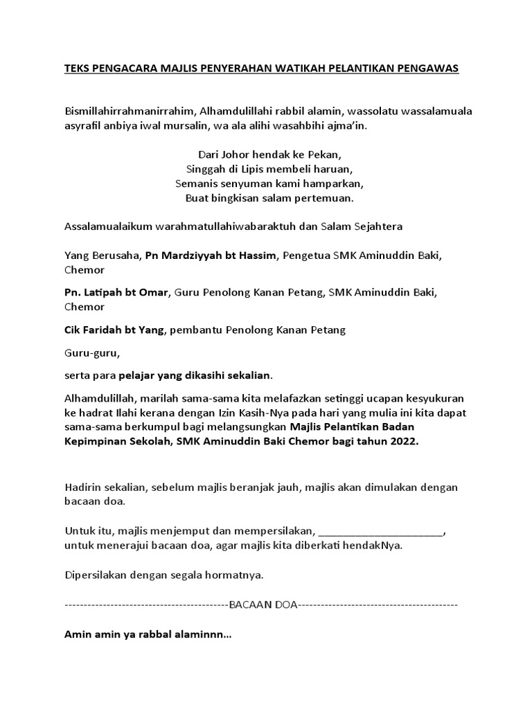 Teks Pengacara Majlis Penyerahan Watikah | PDF