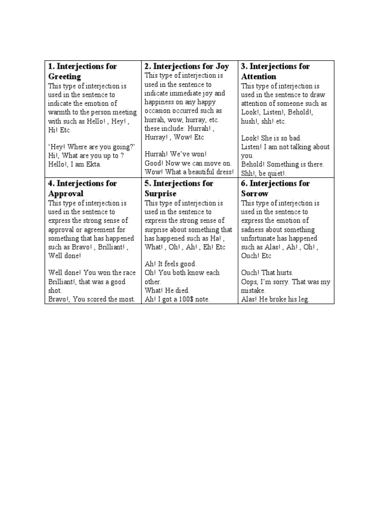 interjection example | PDF | Grammar | Semantic Units