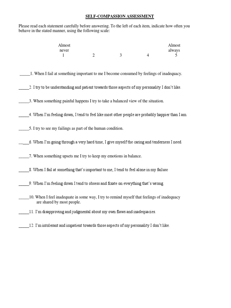 Self Compassion Assessment | PDF | Reference | Cognitive Psychology