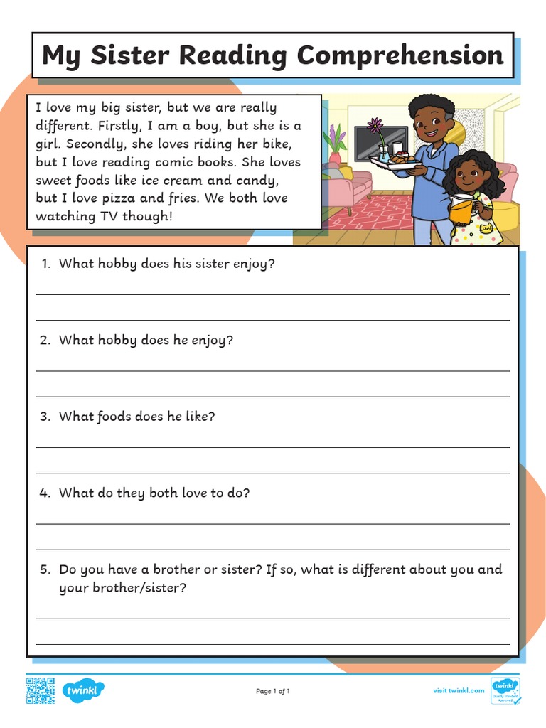 Sibling Reading Comprehension Activity | PDF