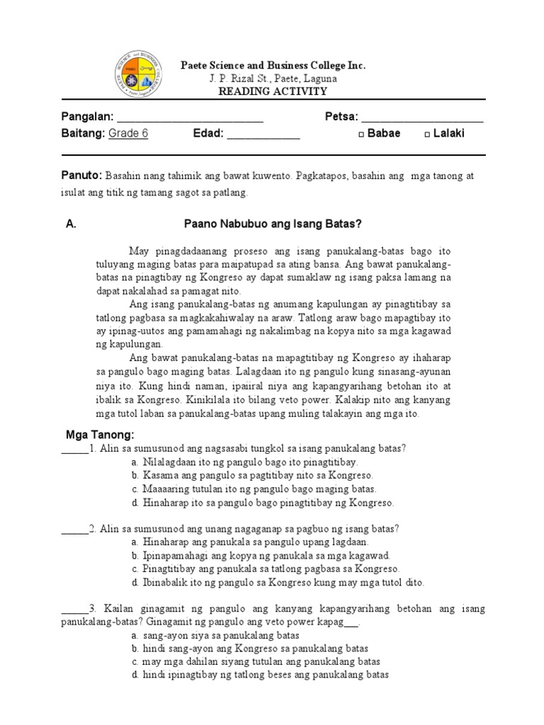 Filipino - Grade 6 | PDF