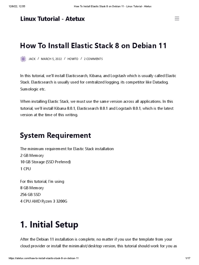 How To Install Elastic Stack 8 On Debian 11 - Linux Tutorial - Atetux | PDF | Sudo | Software ...