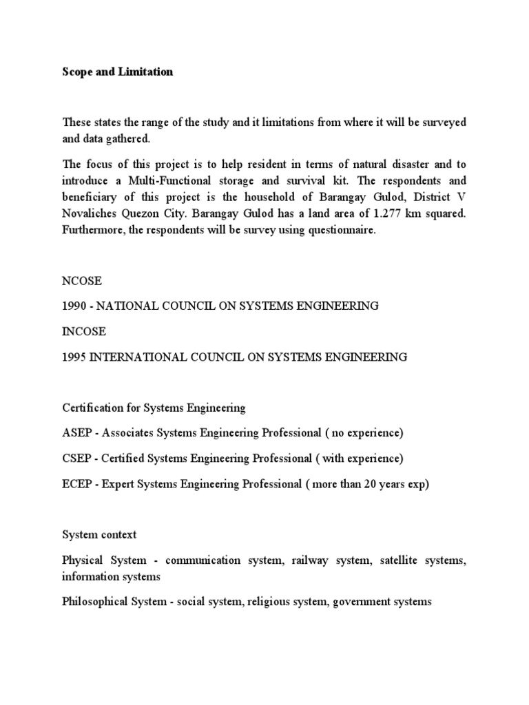 Scope and Limitation | PDF | System | Systems Engineering