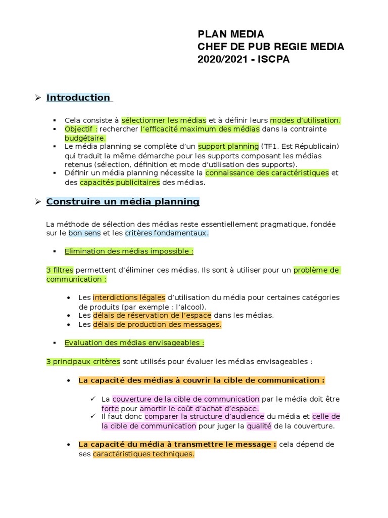 3 - Plan Media Process | PDF | Publicité | Média (Communication)