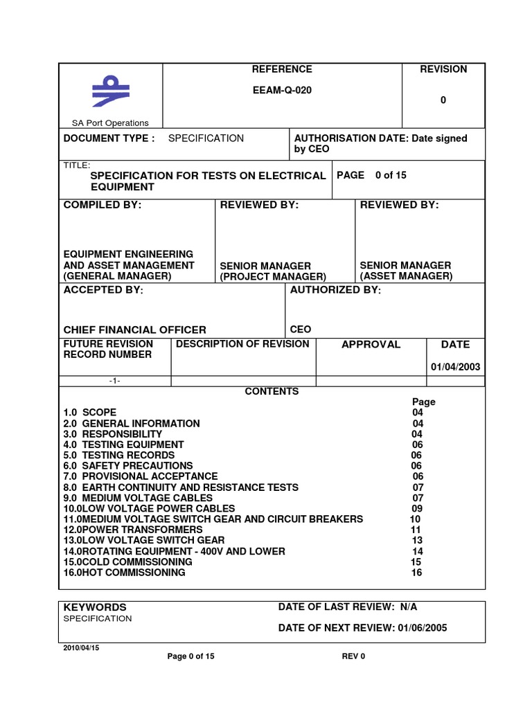 Eeam Q 020 Tests On Electrical Equipment (He8 2 8) (0000) | PDF ...
