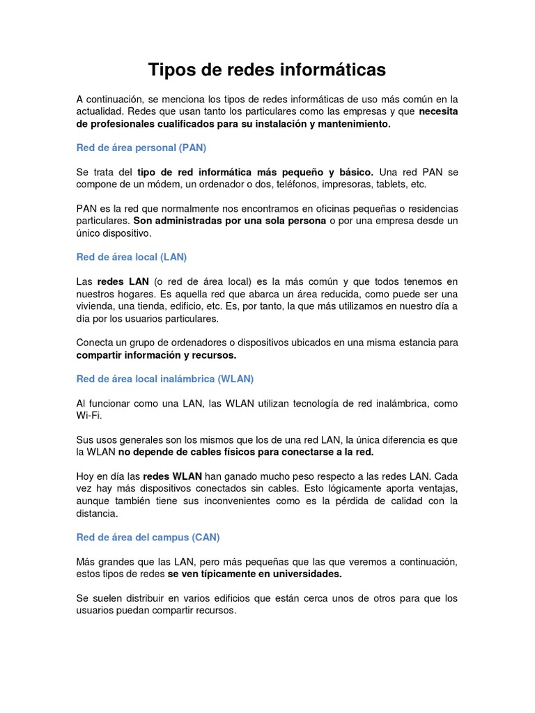 Tipos de Redes | PDF | Red de computadoras | Red de área amplia