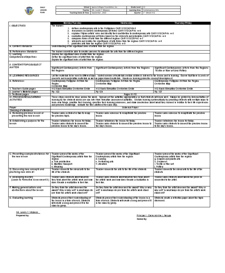 DLL Week 3 Contempo | PDF | Curriculum | Teachers