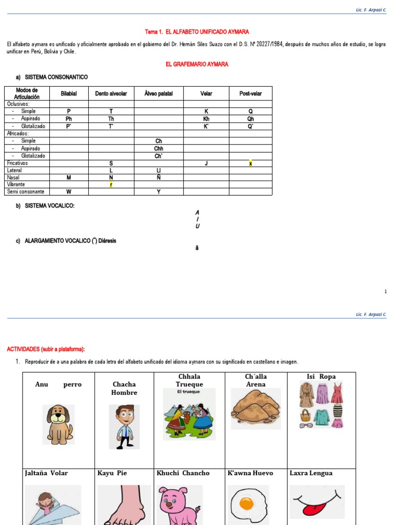 Alfabeto Aymara | PDF | Alfabeto | Fonética