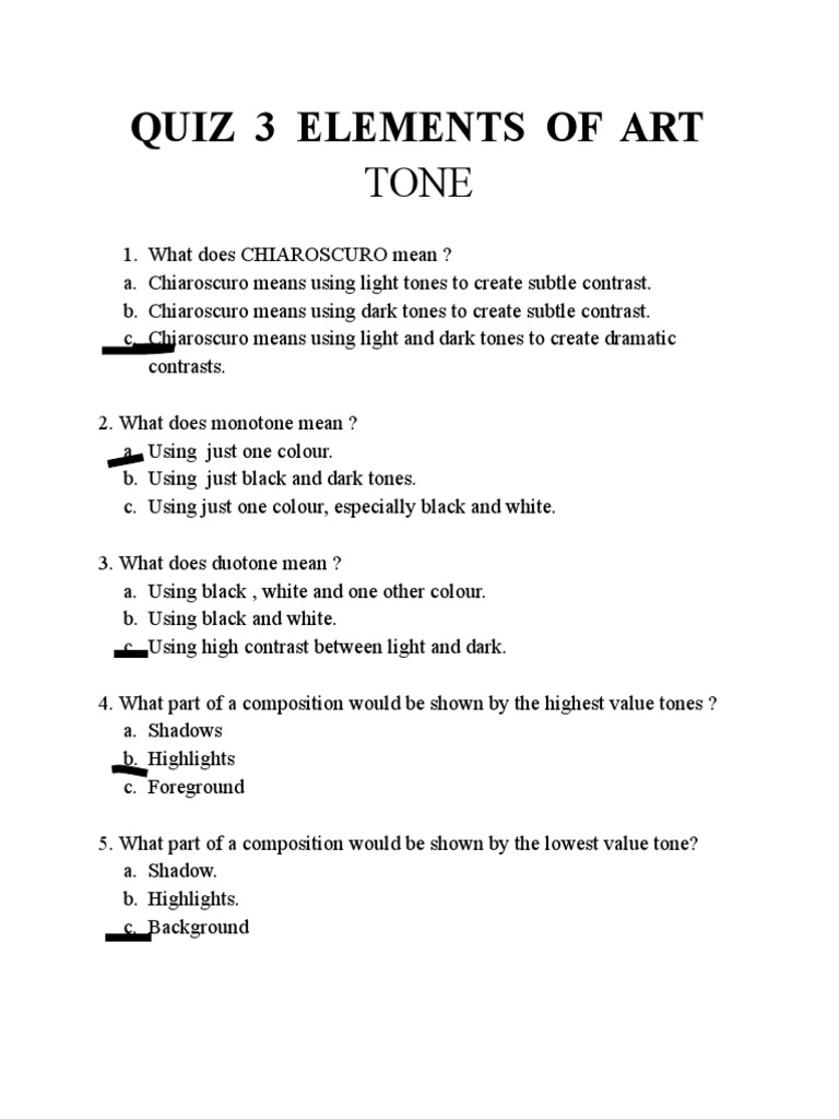 Elements of Art: Tone Quiz | PDF | Language Arts & Discipline | Art