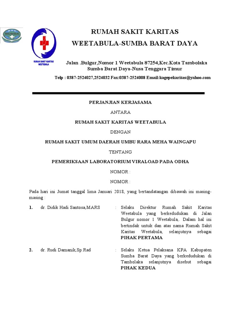 Perjanjian Kerjasama RS Karitas Weetabula | PDF