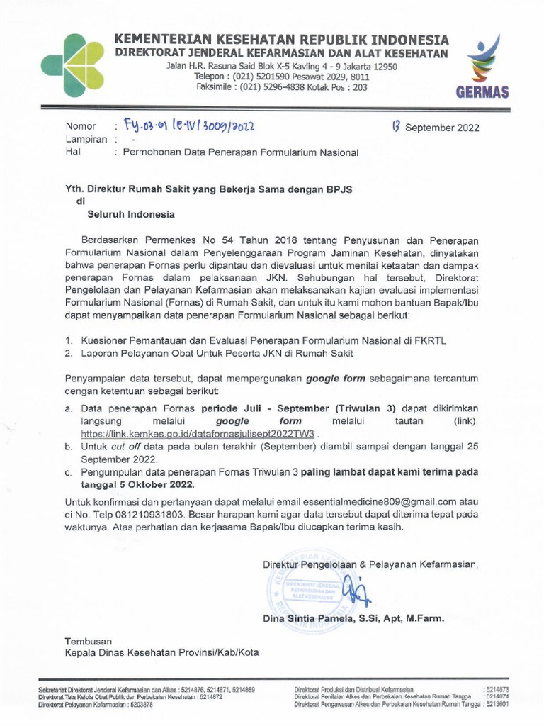 Surat Permohonan Data Penerapan Fornas TW 3 | PDF