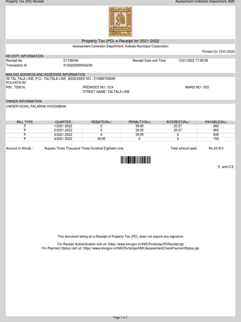 EpaymentPrintCommonAction Do | PDF | Receipt | Property Tax