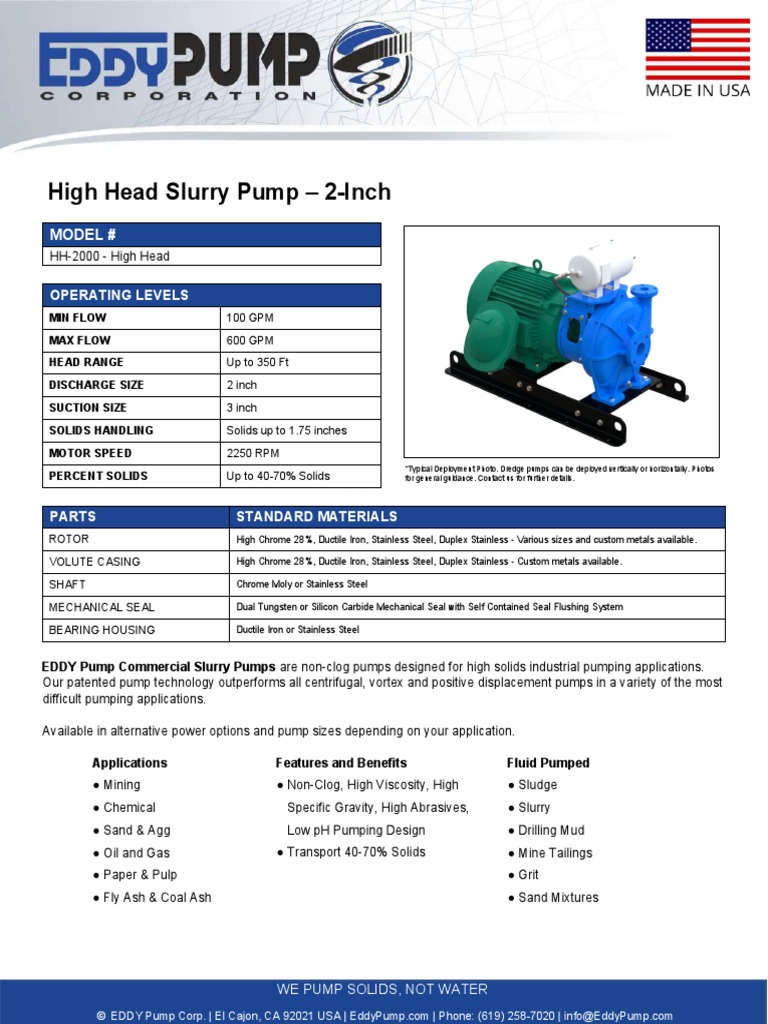 HH2000 2 Inch Pump Specs | PDF | Pump | Solid