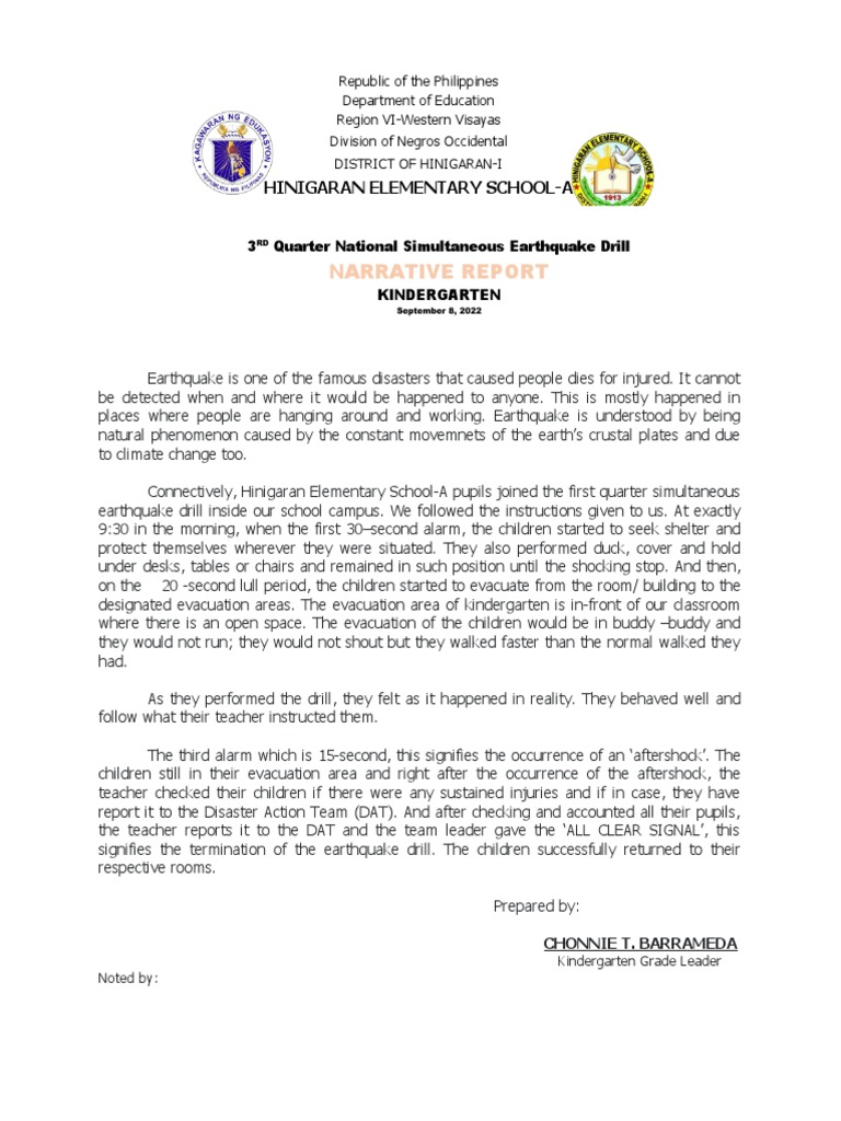 Nsed-Narrative Report-Kinder | PDF | Geophysics | Geological Hazards