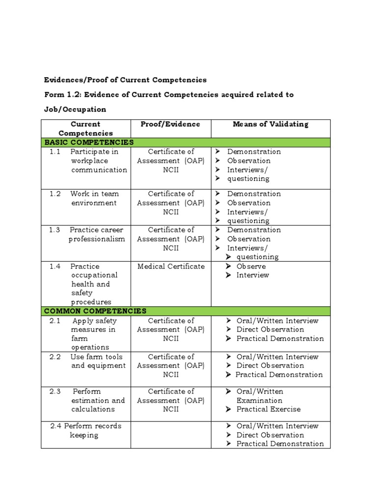 Form 1.2 Evidence of Current Competencies | Download Free PDF | Health ...