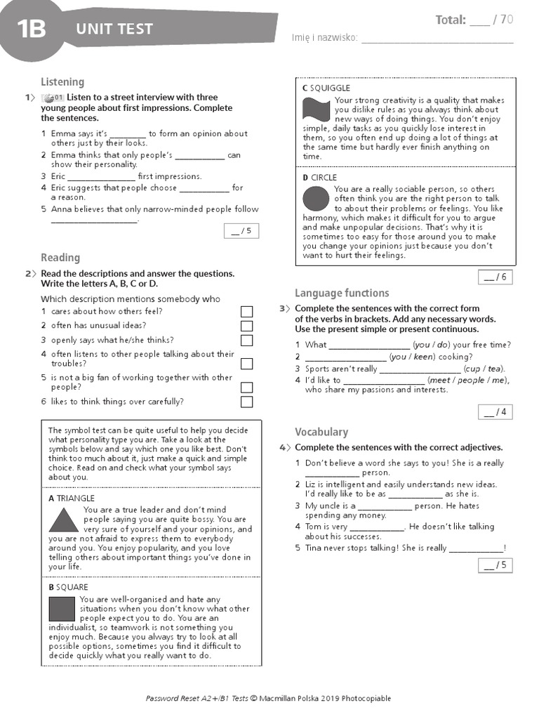 Password Reset A2+ B1 UT 1B | PDF | Linguistics | Cognitive Science