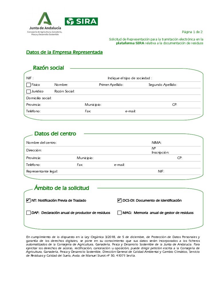 Solicitud de Representación SIRA Residuos | PDF | Privacidad de la ...
