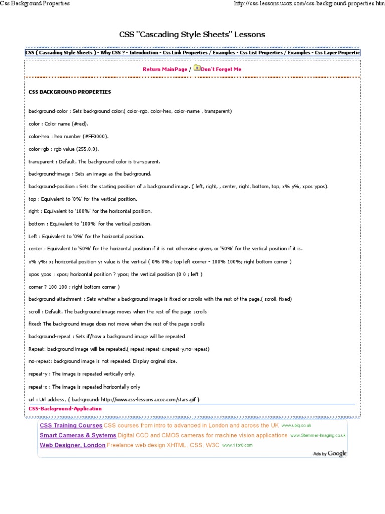 CSS Background Properties Guide | PDF