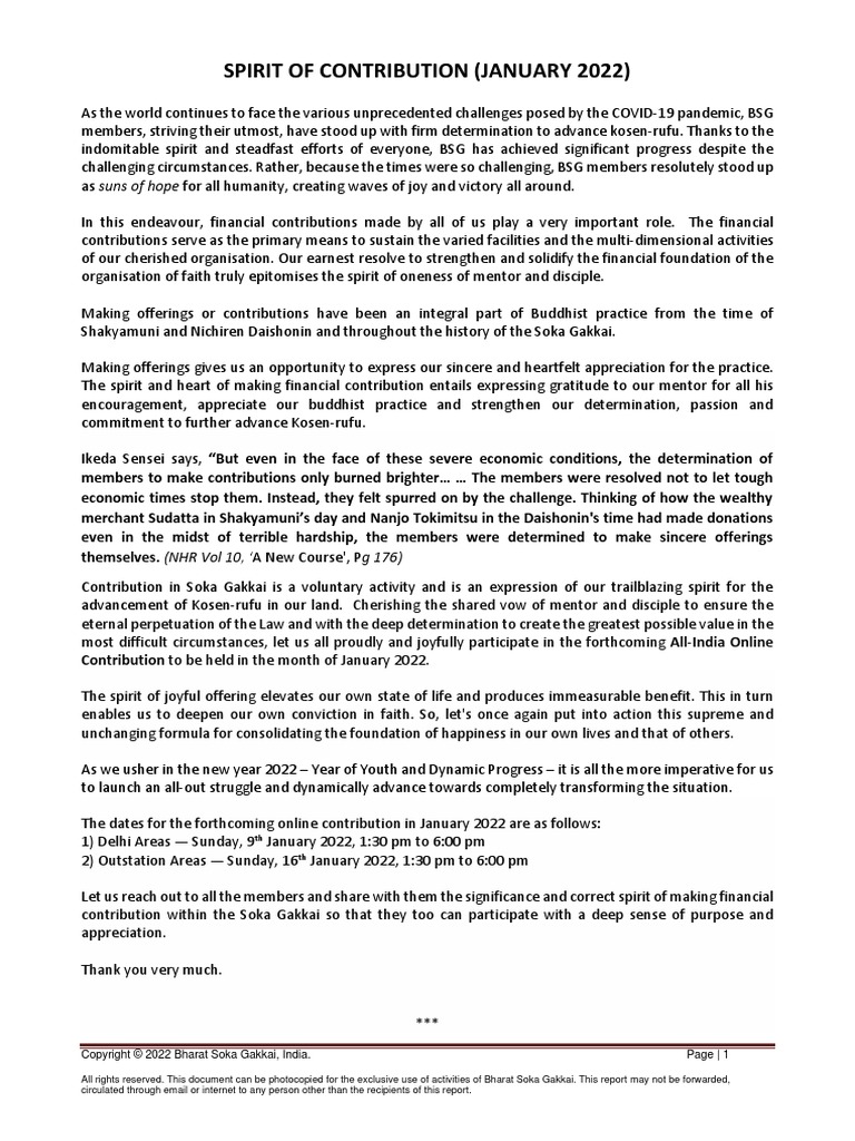 Note On Spirit of Contribution - January 2022 | PDF