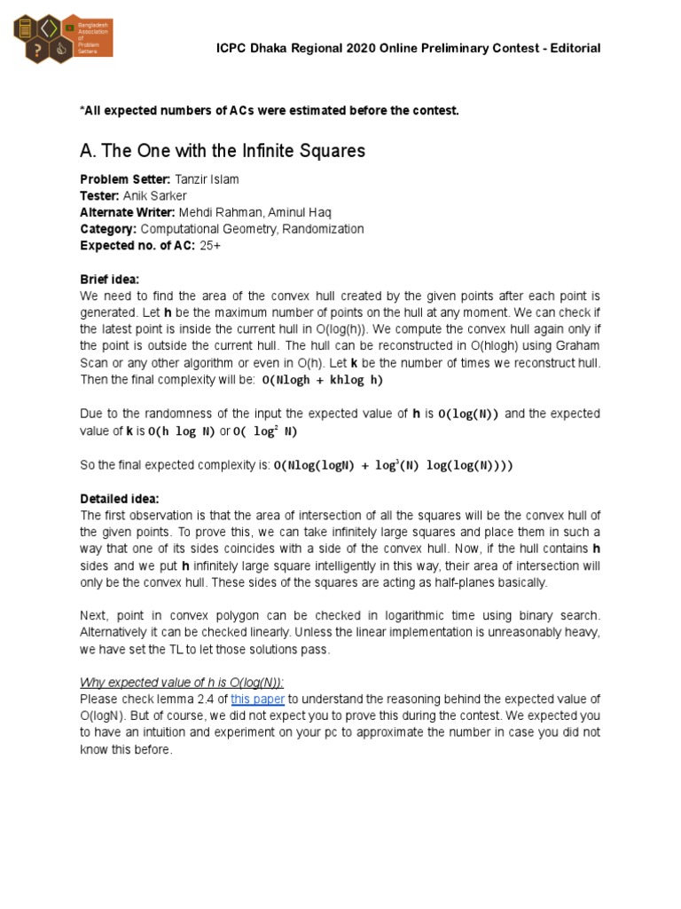 Editorial - ICPC Dhaka Regional 2020 Online Preliminary | PDF | Logarithm | String (Computer ...