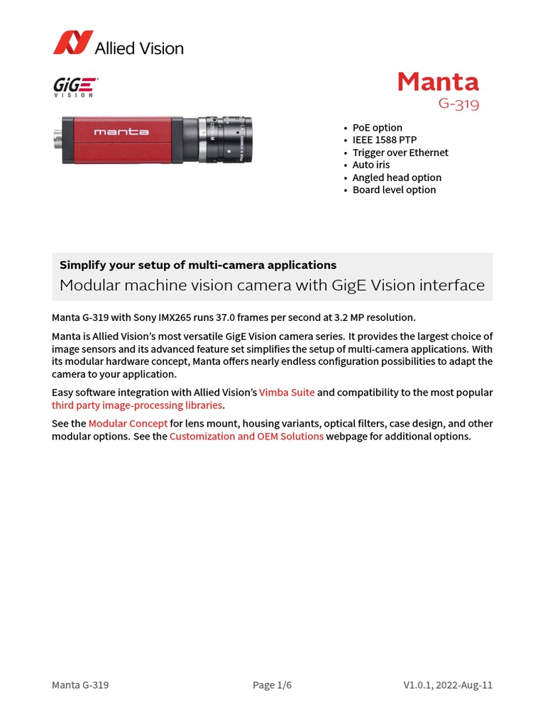 Manta G-319 DataSheet en | PDF | Image Resolution | Camera