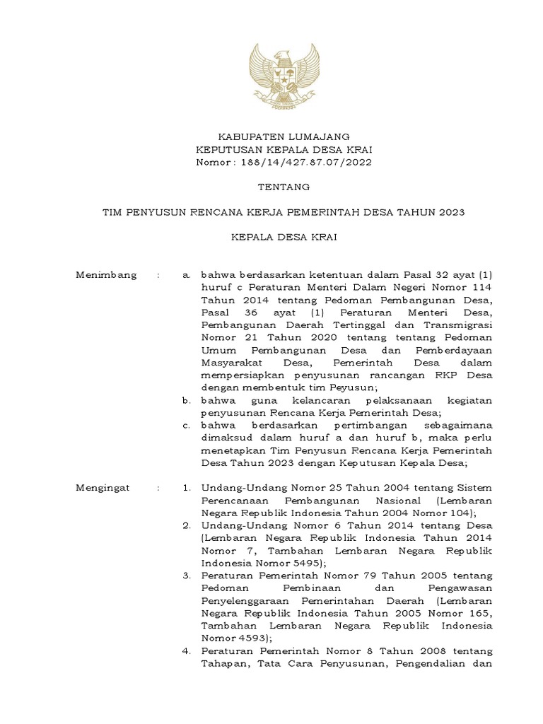 SK Tim Penyusun Rkpdesa Th. 2023 | PDF