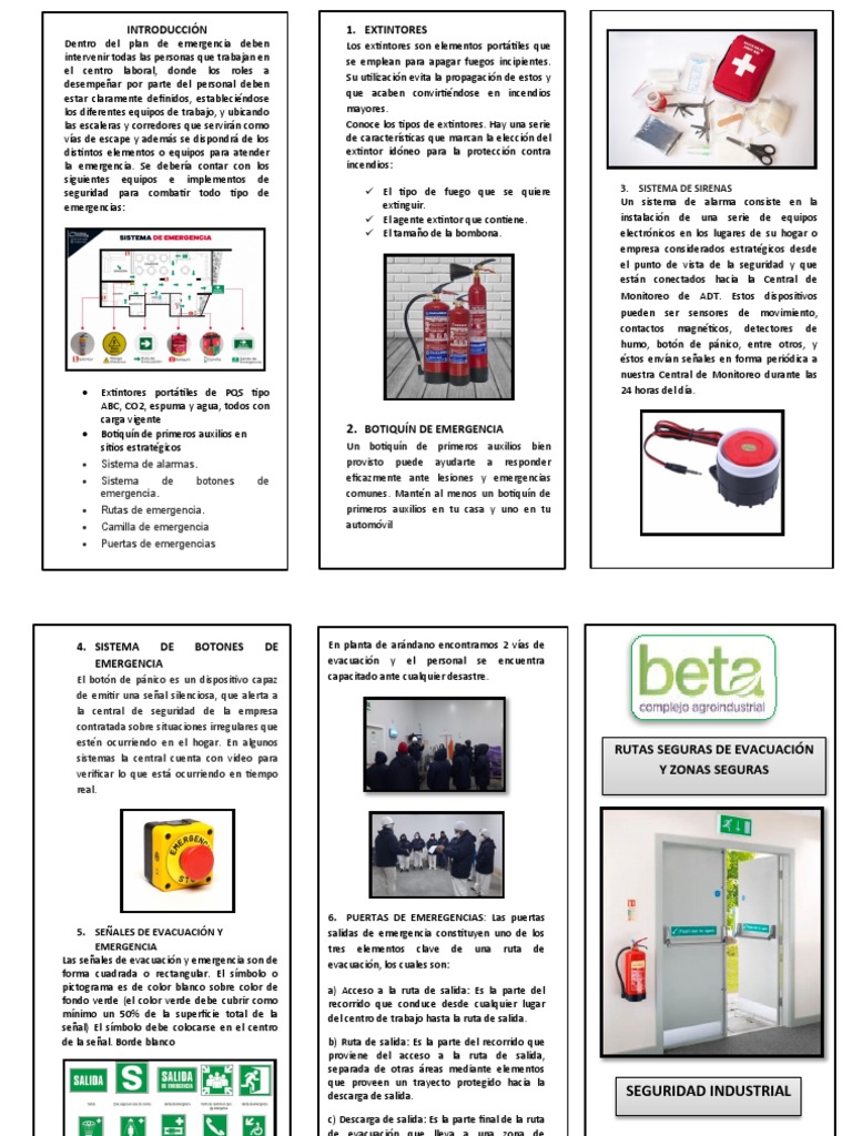 TRIPTICO DE VIAS DE EVACUACIÓN ARANDANO | PDF | Alarma de seguridad