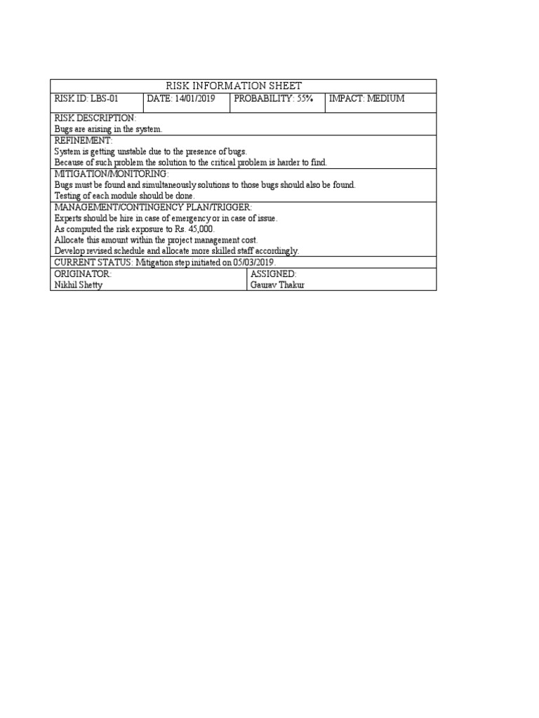 Risk Information Sheet | PDF