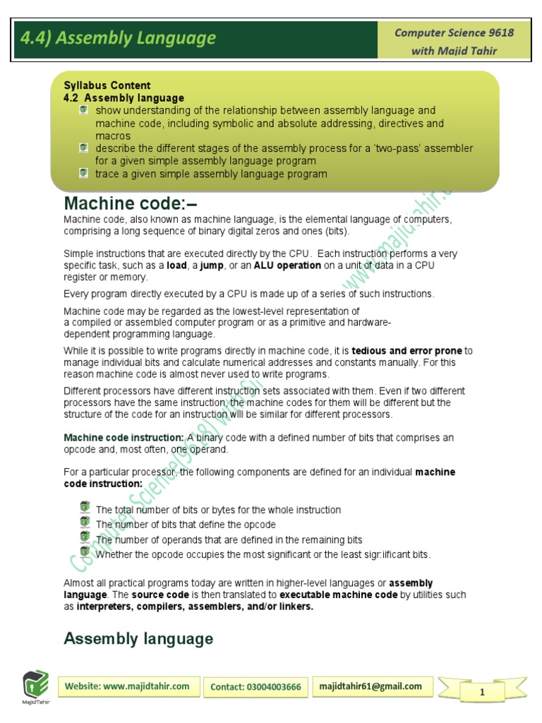 4.2 Assembly Language (MT-L) | PDF | Assembly Language | Central Processing Unit