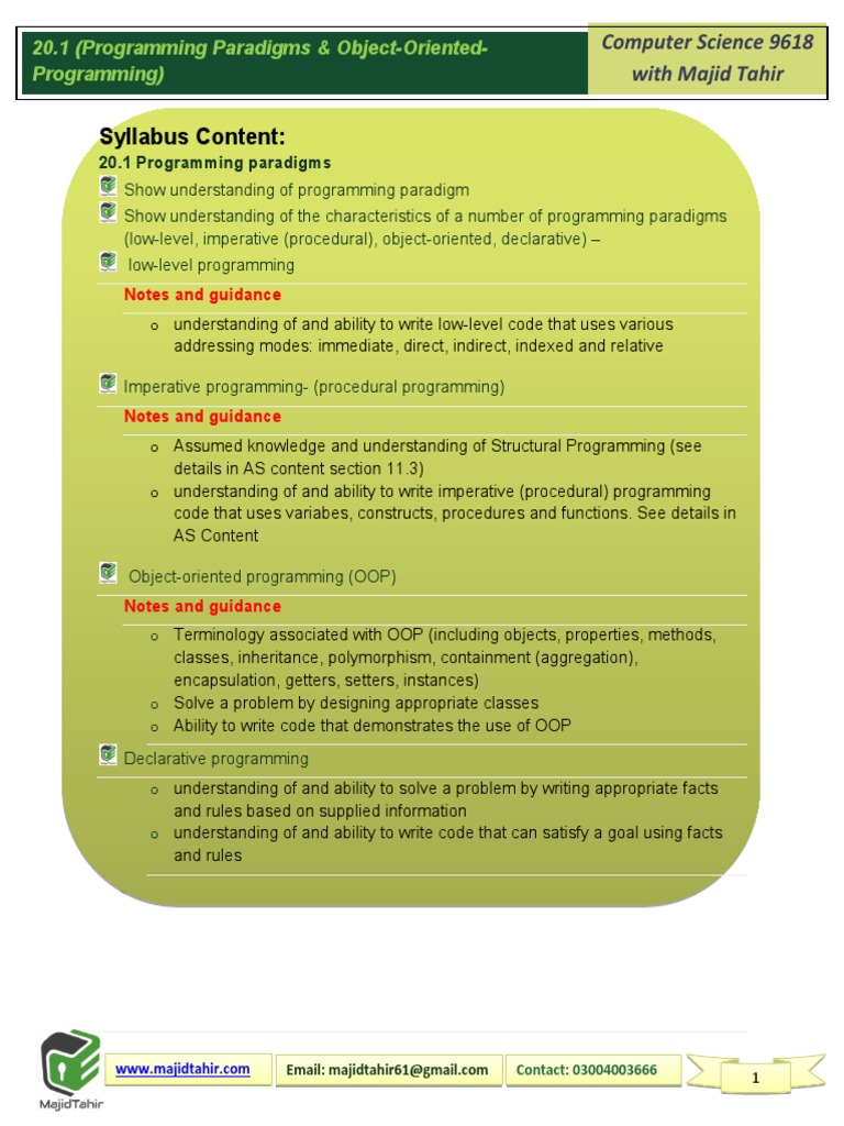 20.1 (MT-L) Programming Paradigm & Object Orien | PDF | Object Oriented Programming | Method ...