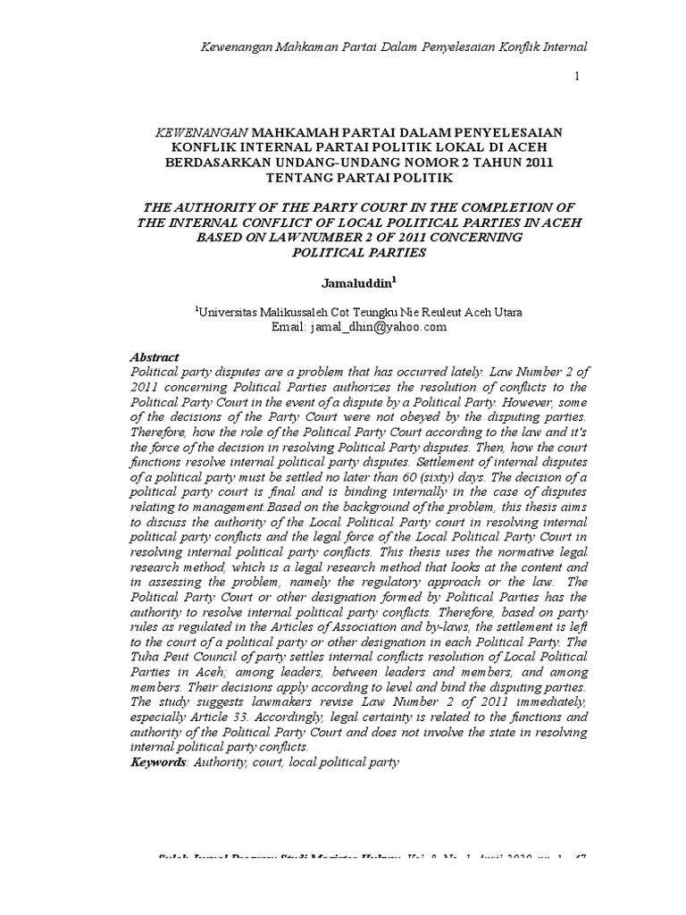 Kewenangan Mahkamah Partai Dalam Penyelesaian Konf | Download Free PDF ...